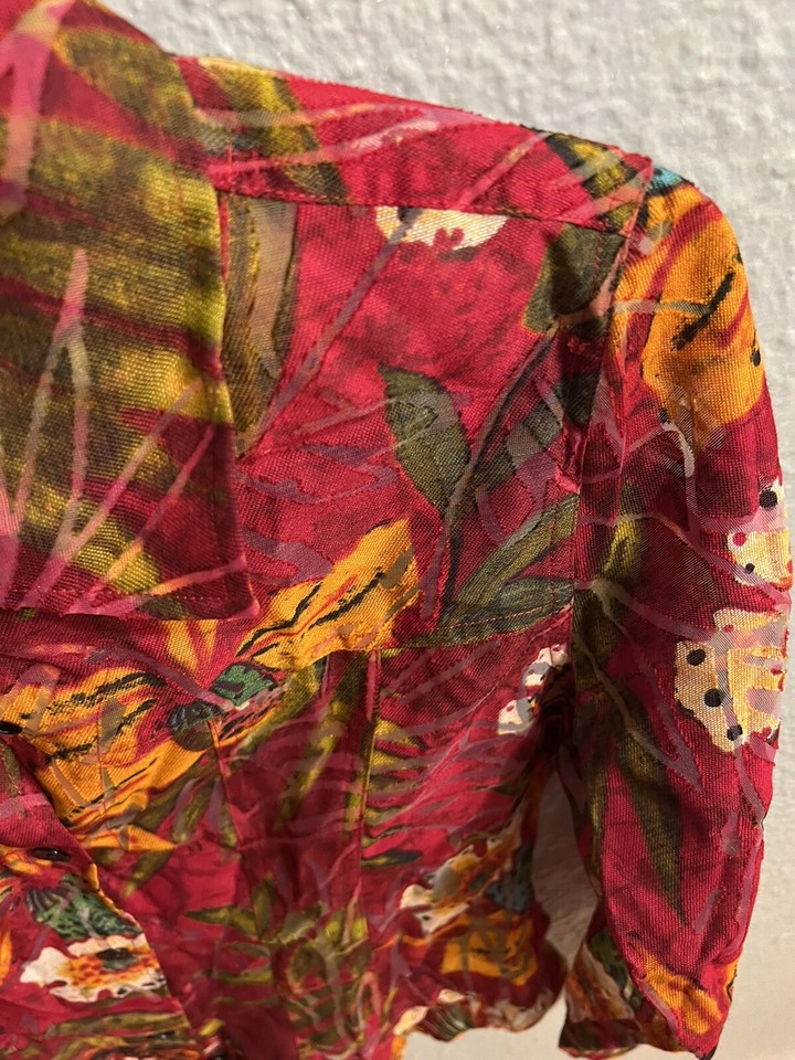 Chicos Size 1 Burgundy Sheer Button Up Jacket Cropped | eBay UK