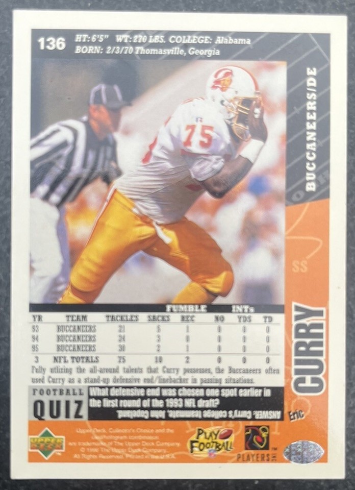 ERIC CURRY 1996 UD Collectors Choice #136 Football Card AUTO AUTOGRAPH ALABAMA | eBay