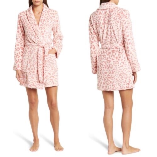 PJ Salvage Women’s Ultra Soft Robe Pink Leopard Open Front Short Size M ...