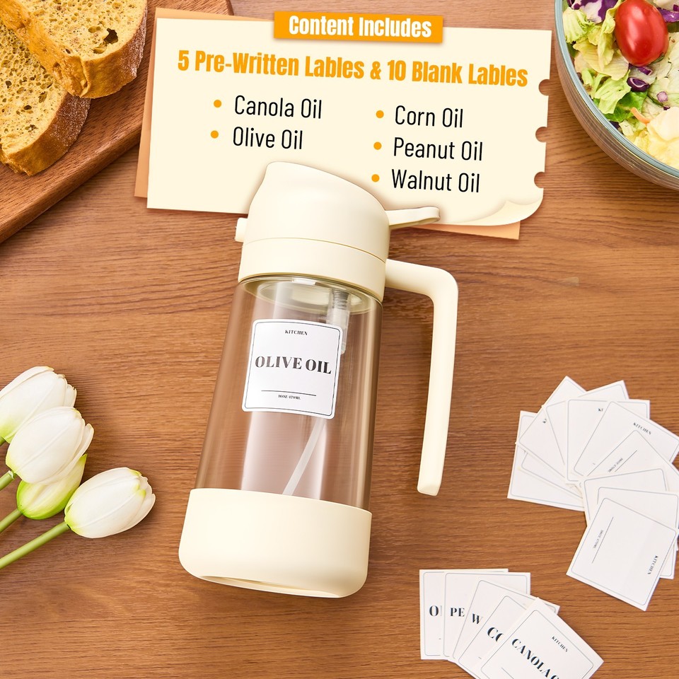 White oil immersion bottle, two in one olive oil spray and distributor ...