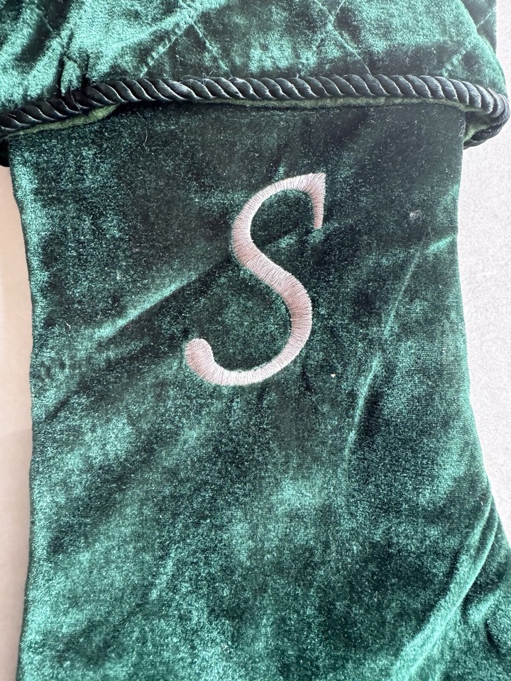 Green Velvet Stocking With The Initial S. Christmas Stocking Holiday ...