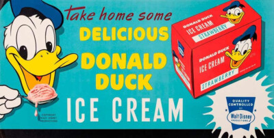 DELICIOUS DONALD DUCK STRAWBERRY ICE CREAM 24" HEAVY DUTY USA METAL ADV ...