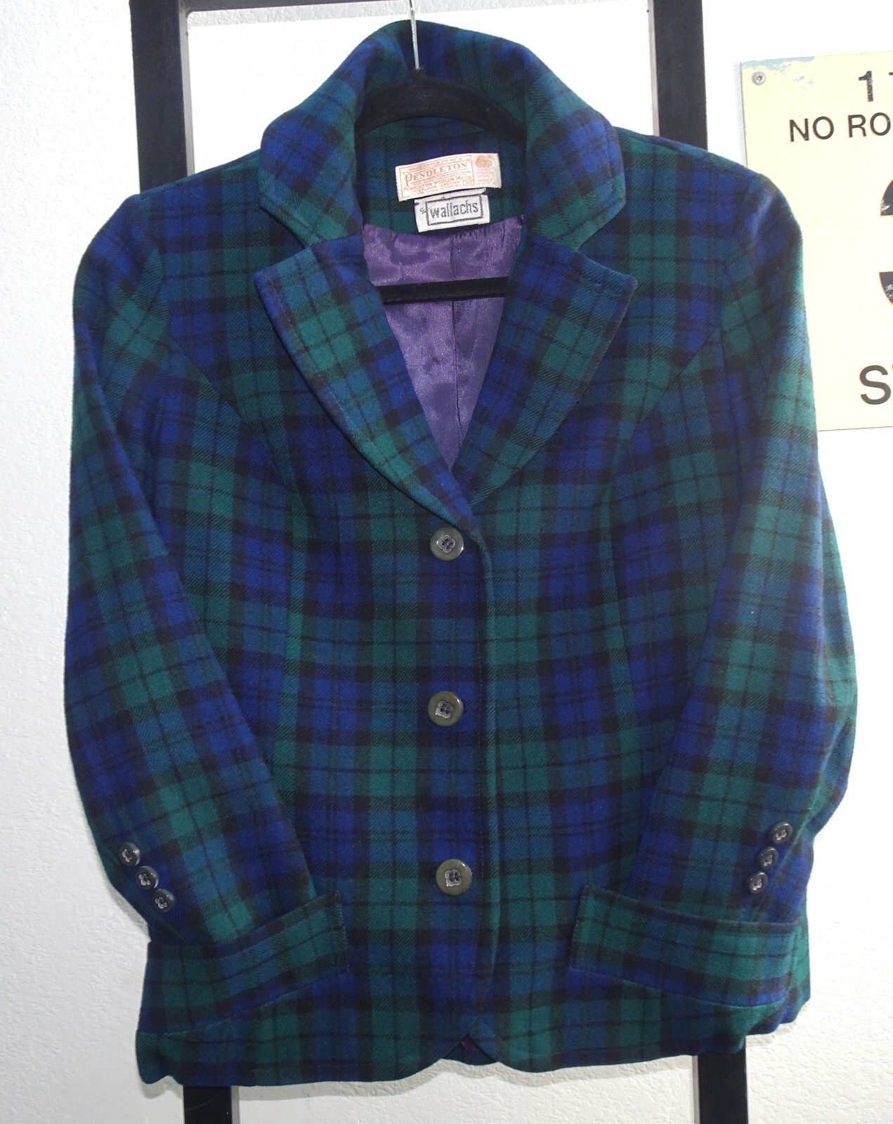 Vintage Pendleton Plaid Wool Blazer Black-watch Blue … - Gem
