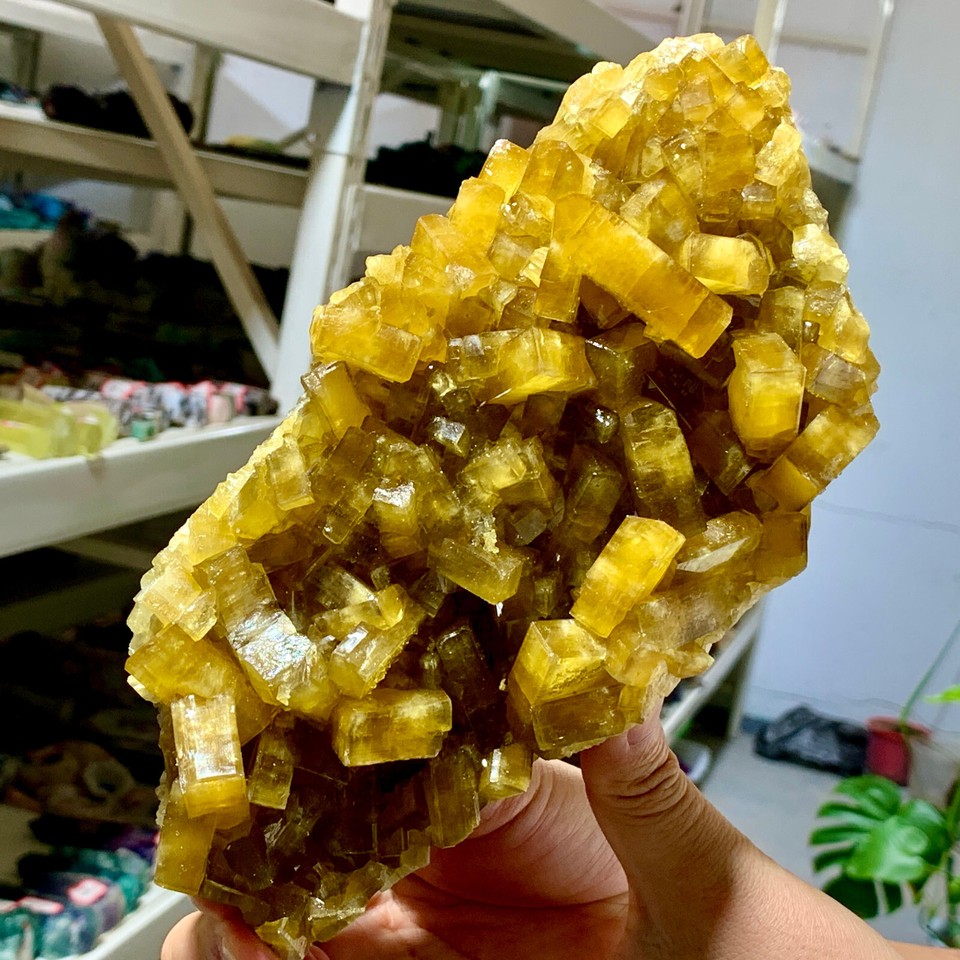 4.75LB Shiny Golden Cuboid Barite Crystal Based on the Purple Spherical ...