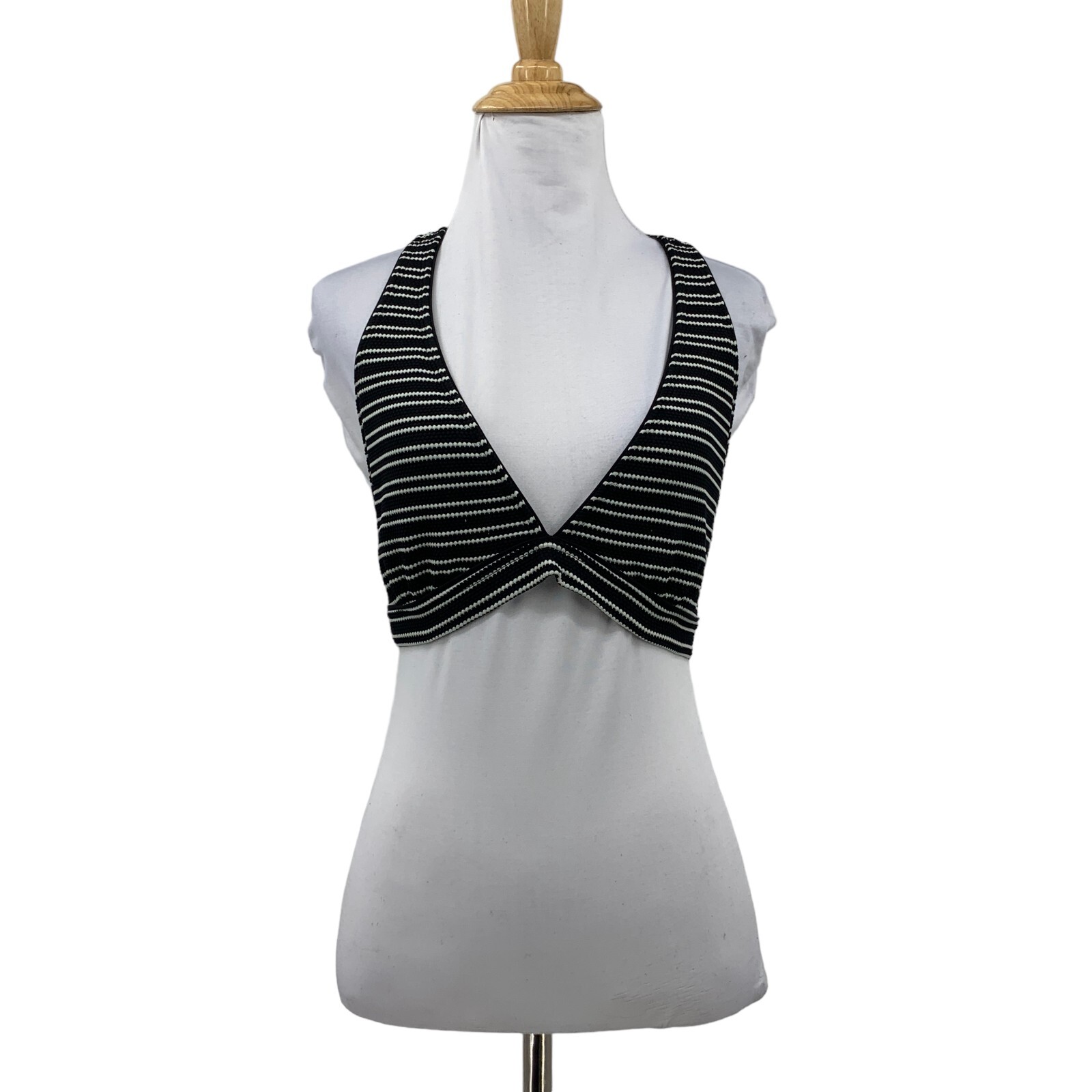 Athleta Striped Bikini Top Women M Medium Black White Unpadded T Back ...