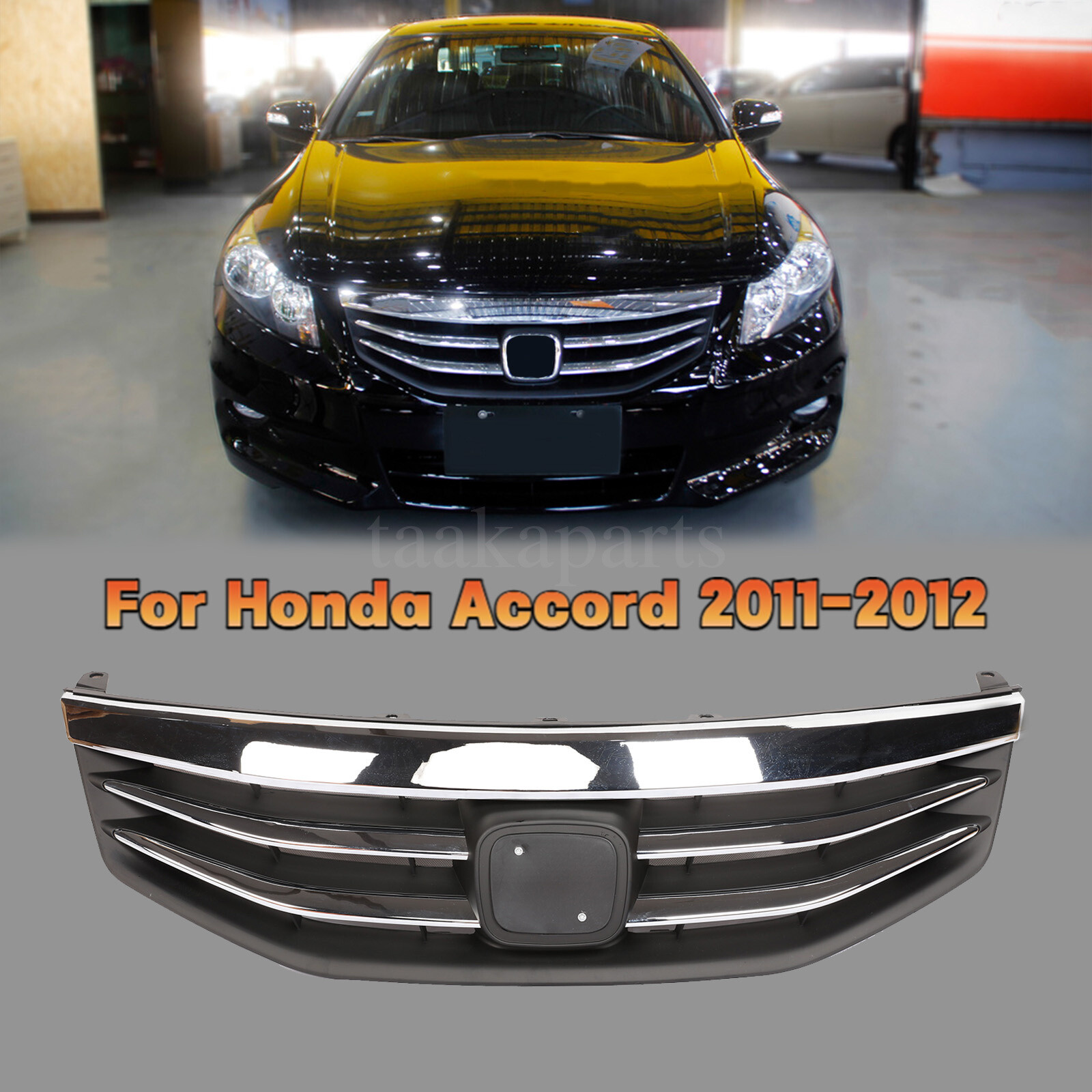Fits Honda Accord 2011-2012 Radiator Bumper Grille Front Upper Chrome ...