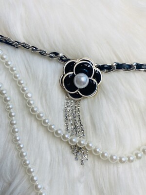 Camellia Flower Chain Belt Multi Layer Pearl Leather Adjustable Belt ...