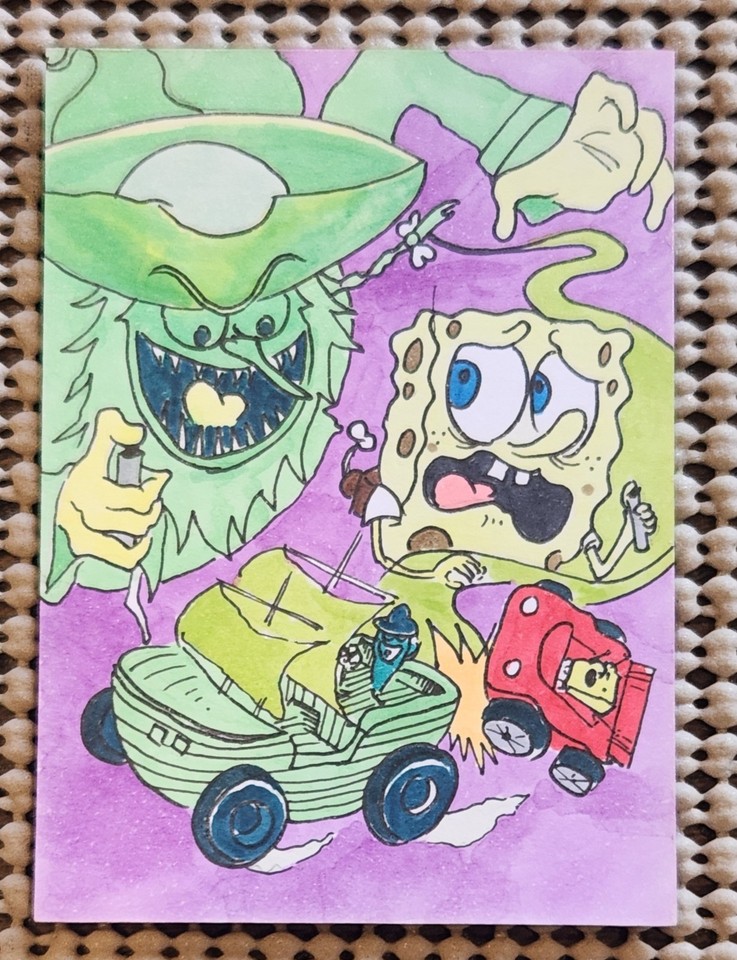 SPONGEBOB SQUAREPANTS Sketch Card (1/1) HAND DRAWN DAVEY JONES BOAT ...
