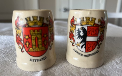 Vintage Mini Stoneware Ceramic Mug Shot Glass Bitburg Garmisch ...