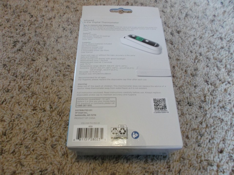 New - Equate infrared in-ear thermometer all ages fever alert fast and ...