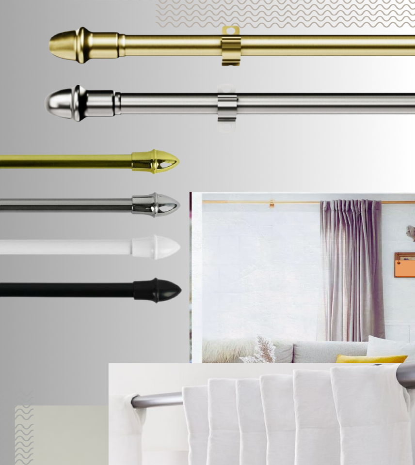 EXTENDABLE METAL CAFE CURTAIN ROD BULLET & DOME STYLE WITH FITTINGS SET ...