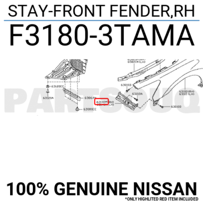 F31803TAMA Genuine Nissan STAY-FRONT FENDER,RH F3180-3TAMA | eBay