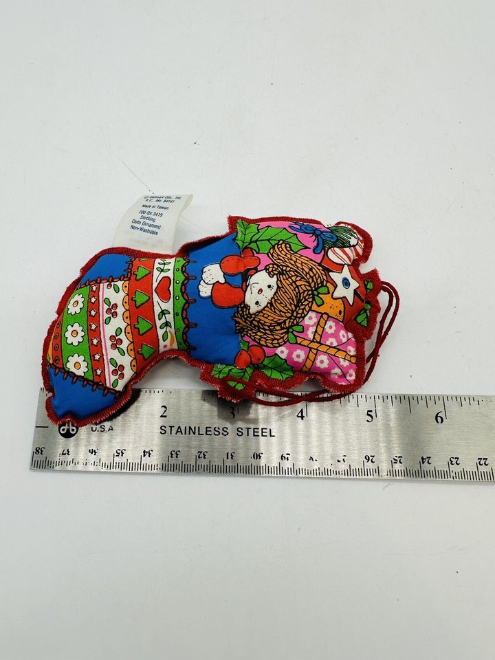 Vintage Hallmark Calico Fabric Stocking Cloth Christmas Ornament Plush ...