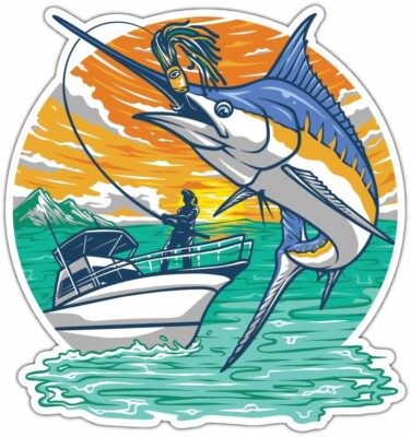 Marlin Boat Ocean Fishing Fish Fisherman Car Bumper Vinyl Sticker Decal ...
