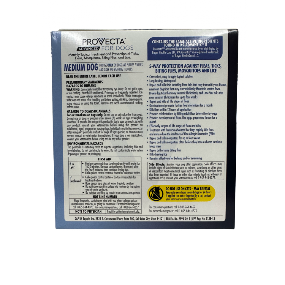 Provecta Advanced Flea & Tick Treatment for Medium Dogs 11-20lbs 4 ...