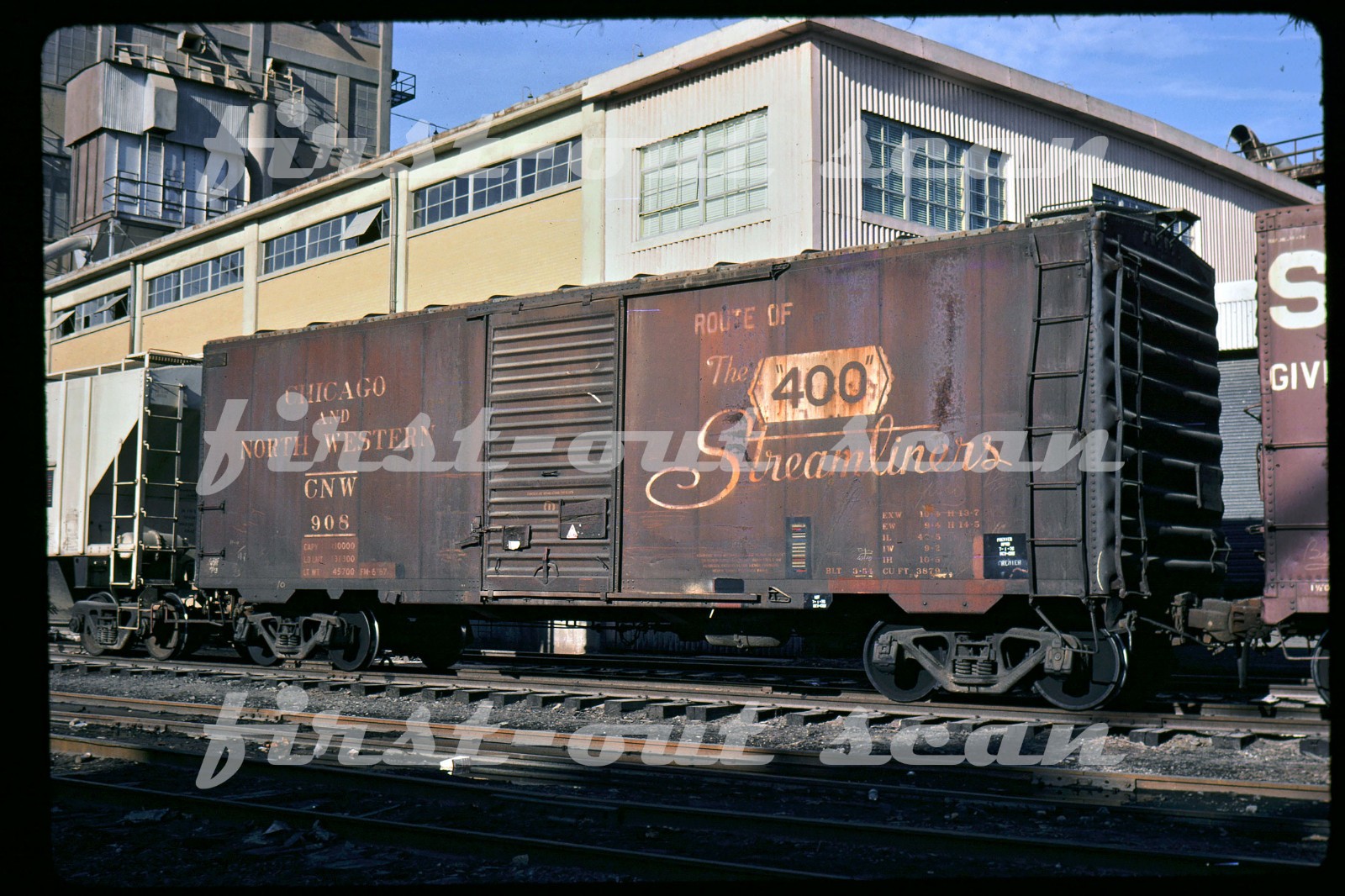 F Original Slide - CNW C&NW 908 Box Car Route of the 400 Streamliners ...