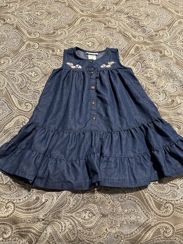 Bonnie Jean Girls Dress Size 6 Blue Chambray with Embroidered Flowers ...