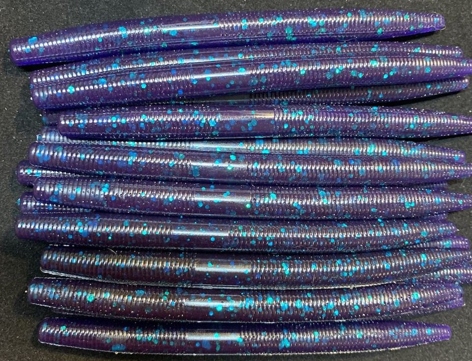 5" Stick Worm Junebug Bass Fishing Soft Plastic Salt and Scent Hand ...