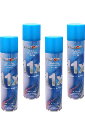 4 Pack Neon 11X Refined Butane Can Lighter Gas Fuel Refill 300mL ...