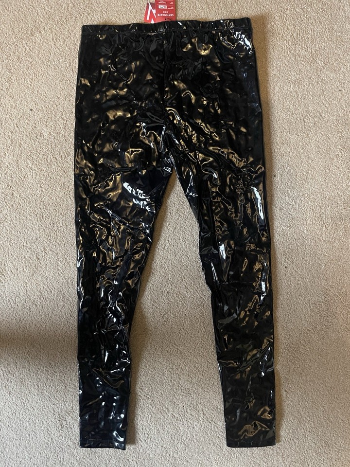 Men’s Black PVC Wet look Leggings With Elastic Waistband Tight Fit Size ...
