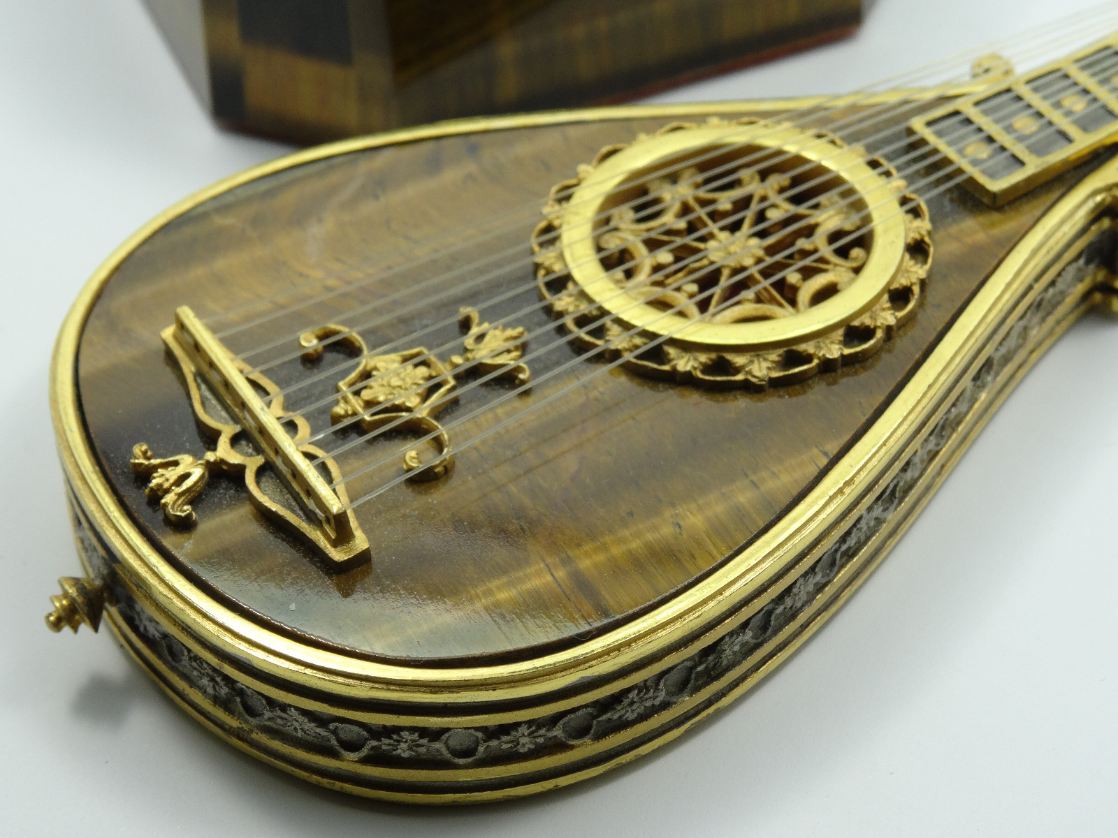 VINTAGE GERMAN 800 SILVER GOLD WASHED TIGERS EYE MINIATURE MANDOLIN ON ...