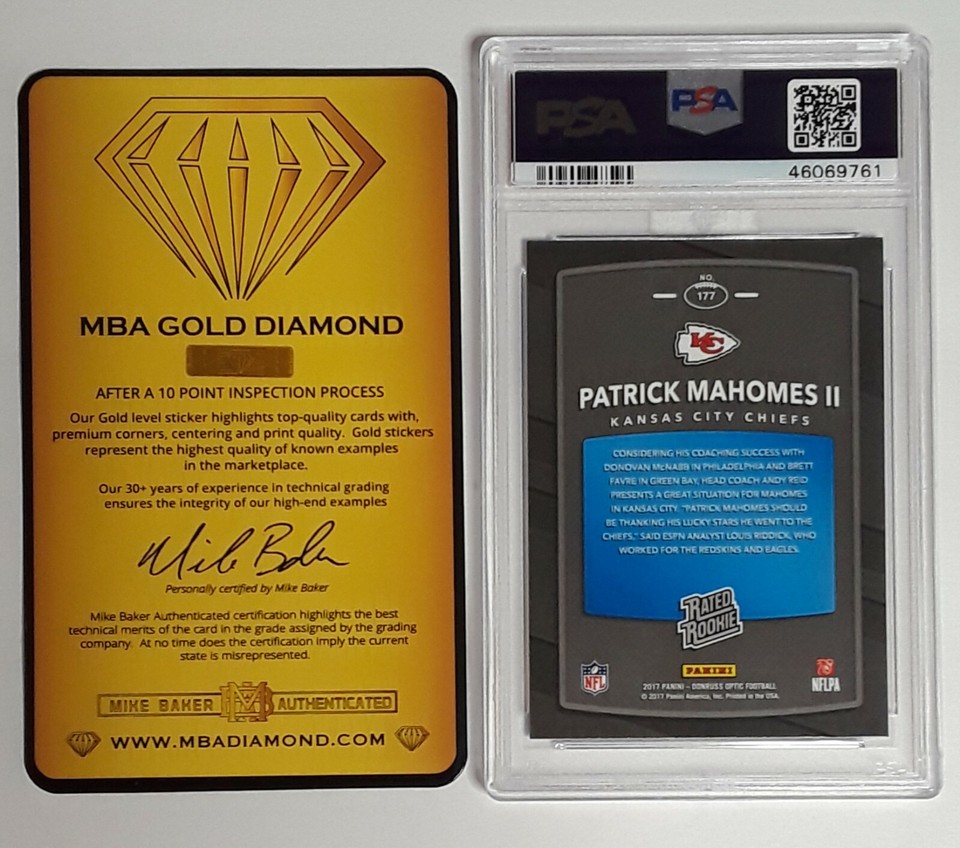 2017 Panini Donruss Optic Patrick Mahomes #177 PSA 10 RC MBA GOLD ...