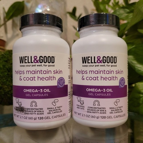 2x Well & Good Omega-3 Oil 120 Gel Capsules Dogs & Cats 2.1oz Healthly ...