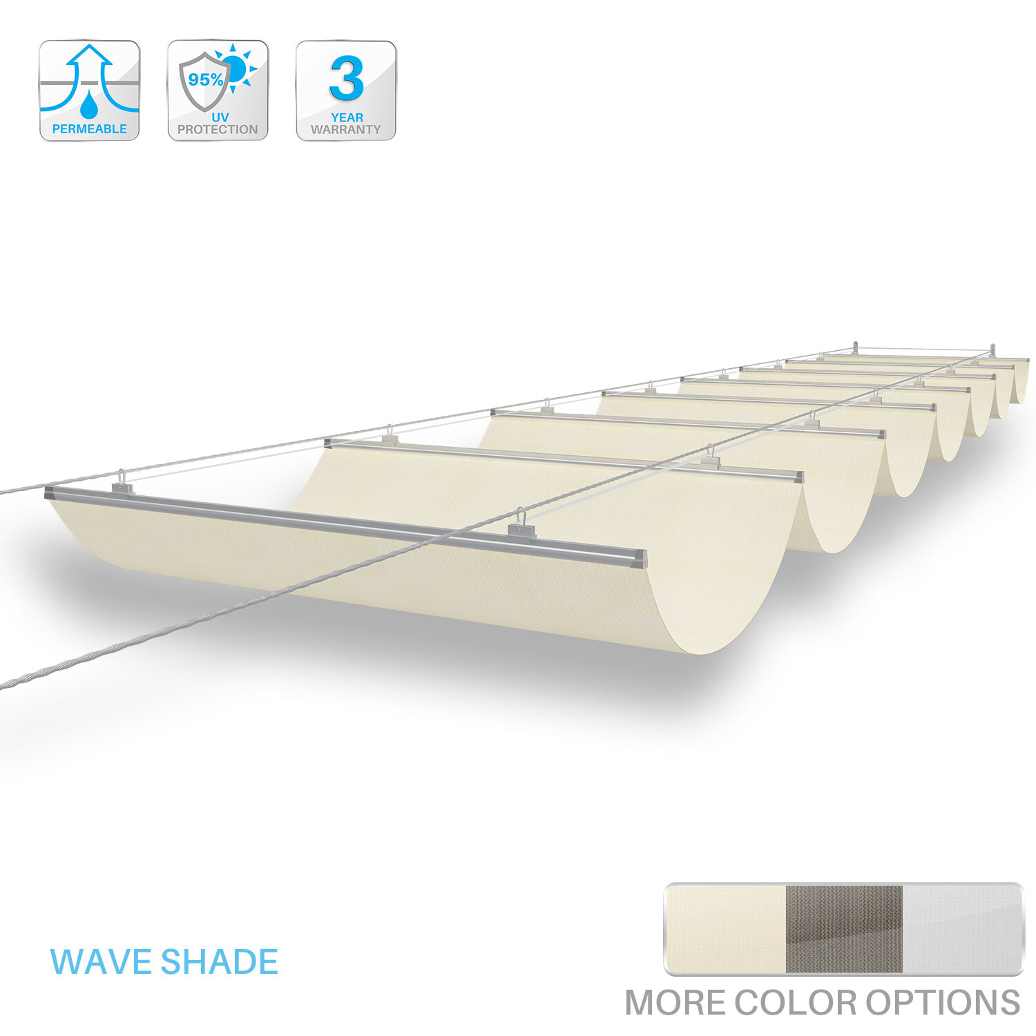 Retractable Canopy Cover Awning Shade w/ Wire for Roofing Yard Patio ...