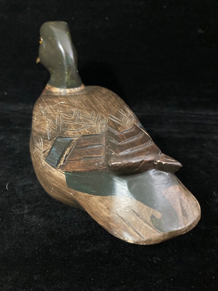 Vintage Hand Carved & Hand Painted Solid Wood Mallard Duck Decoy Decor ...