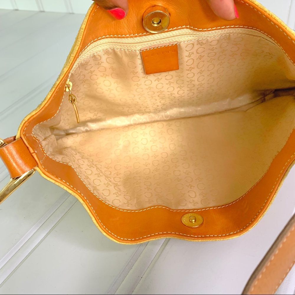 CELINE LEATHER BAG YELLOW SUEDE C MACADAM HANDBAG FRA… - Gem