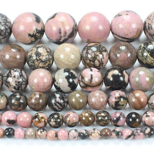 Round Rhodonite Bead Smooth Black Line Beads DIY Bracelets Jewelry 4 ...