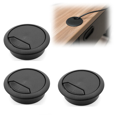 3pcs 2" Black PC Computer Cord Cable Wire Organizer Hole Cover Desk ...