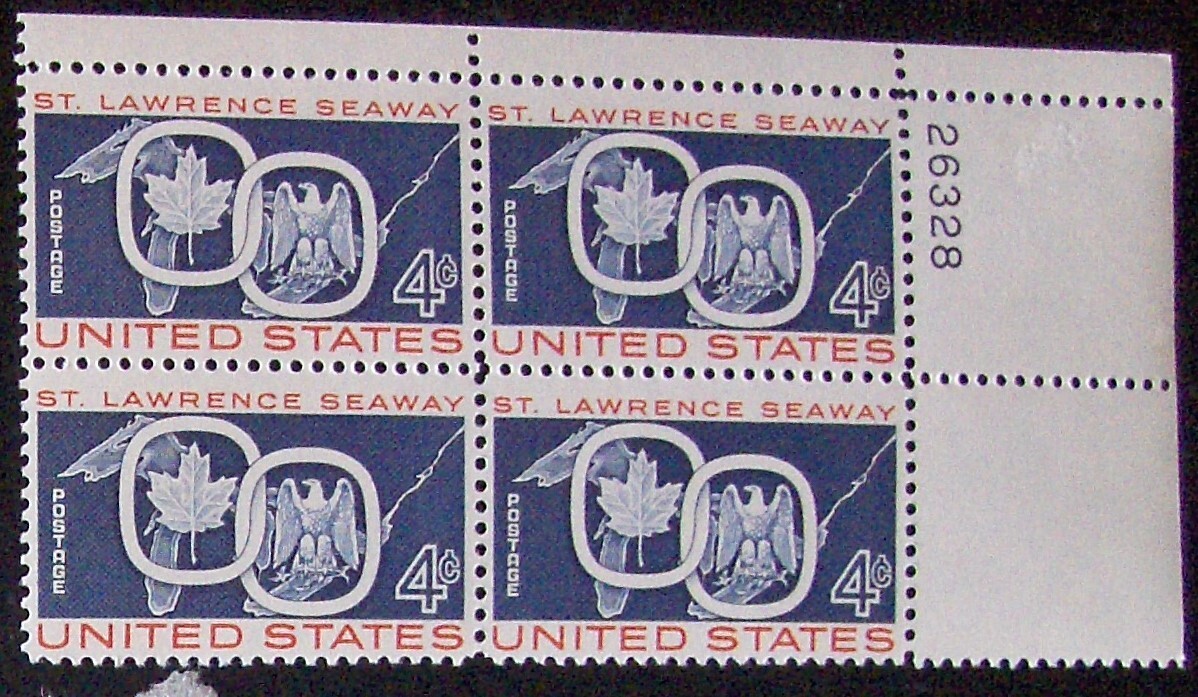 US 4¢ Stamp Scott #1131, St. Lawrence Seaway MNH 1959 with plate block ...