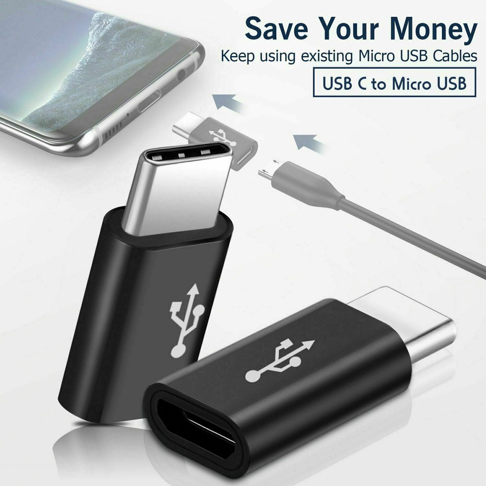 2 Pack Micro USB to Type C Adapter Converter Micro-B to USB-C Connector ...