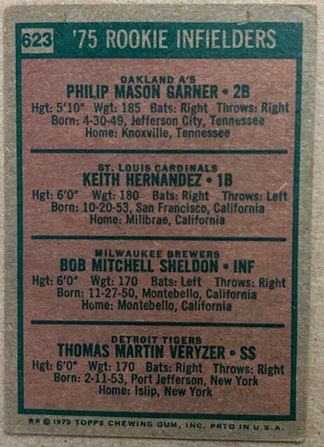 1975 Topps - 1975 Rookie Infielders - Keith Hernandez, Phil Garner #623 ...