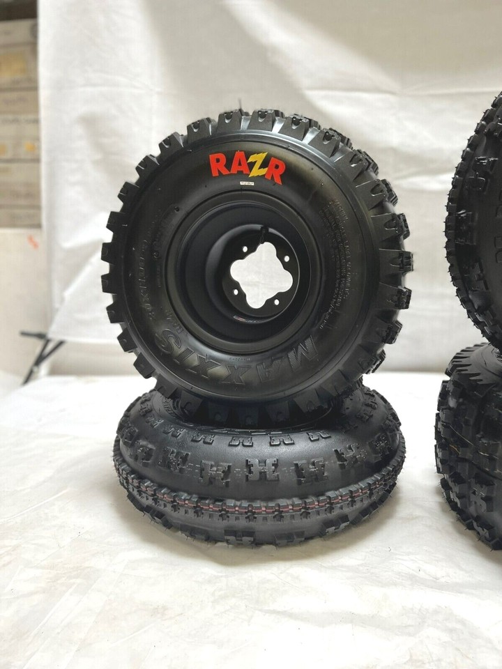DWT A5 Black Front Rear Rims Wheels Maxxis Razr Tires YFZ450 Raptor ...