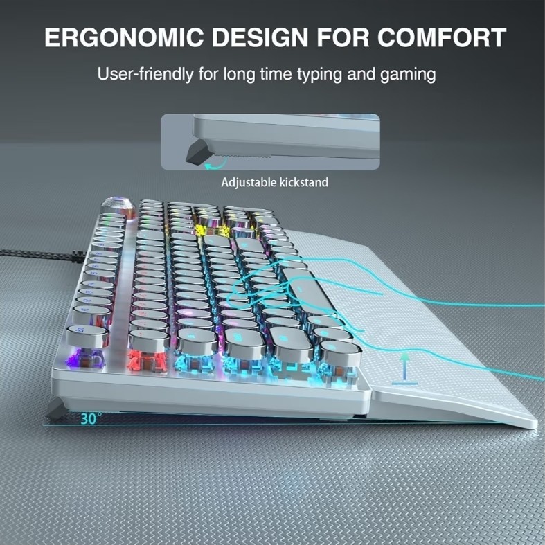 AULA F2088 Typewriter Style Mechanical Gaming Keyboard,Rainbow LED ...