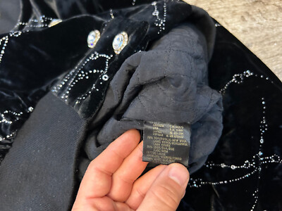 Vintage ESCADA Black Velvet Bomber Women's Shiny Details 40 Vintage ESCADA Black Velvet Bomber Women's Shiny Details 40