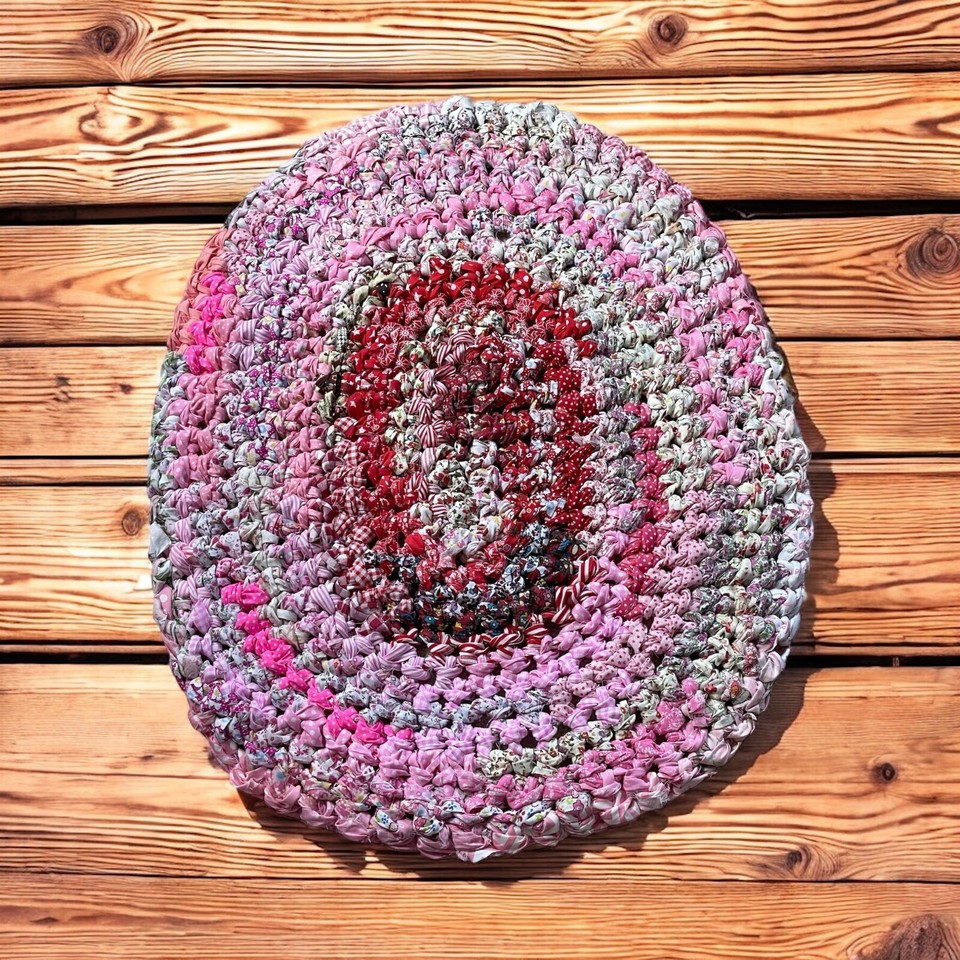 Amish Knot Rug Cotton Fabric in Pink and Red Colored Crochet Pattern | eBay