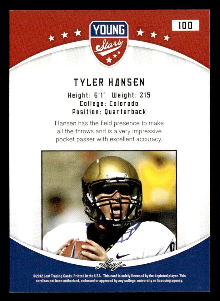 Tyler Hansen 2012 Leaf Young Stars Card #100 Colorado | eBay