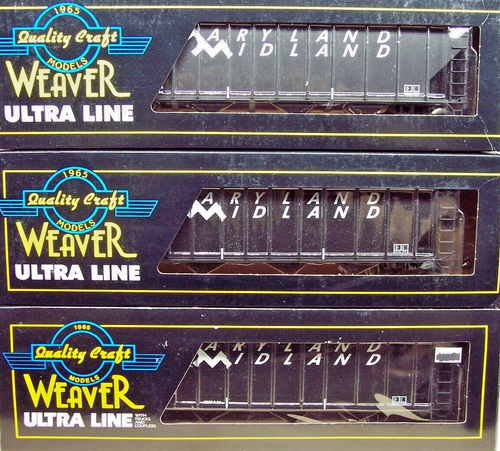 3 WEAVER O SCALE ULTRA LINE 4 BAY HIGH SIDE HOPPERS MARYLAND MIDLAND 3 ...