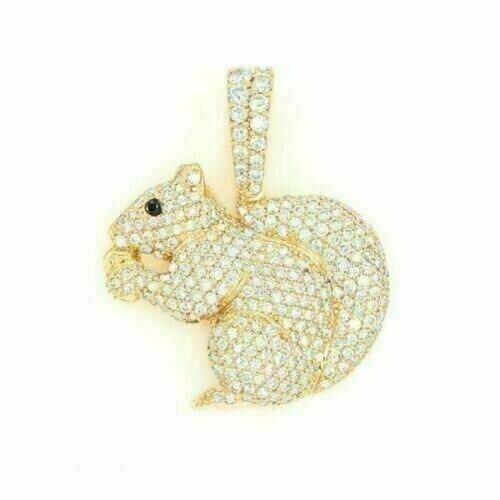 Gorgeous 1 Ct Round Moissanite Chipmunk Charm Pendant In 14k Yellow ...