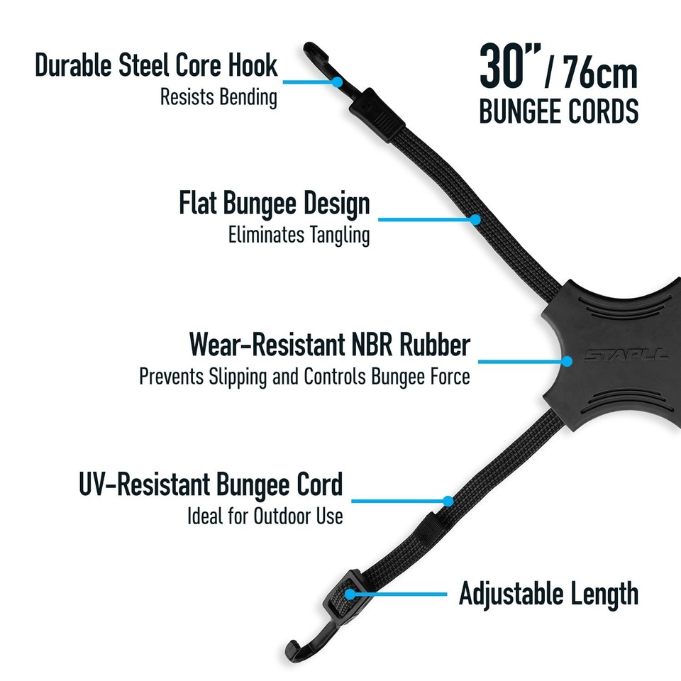 Tack Strap – 4-Way Flat Bungee Cord with Rubber Pad Grip, Non-Slip Tie ...