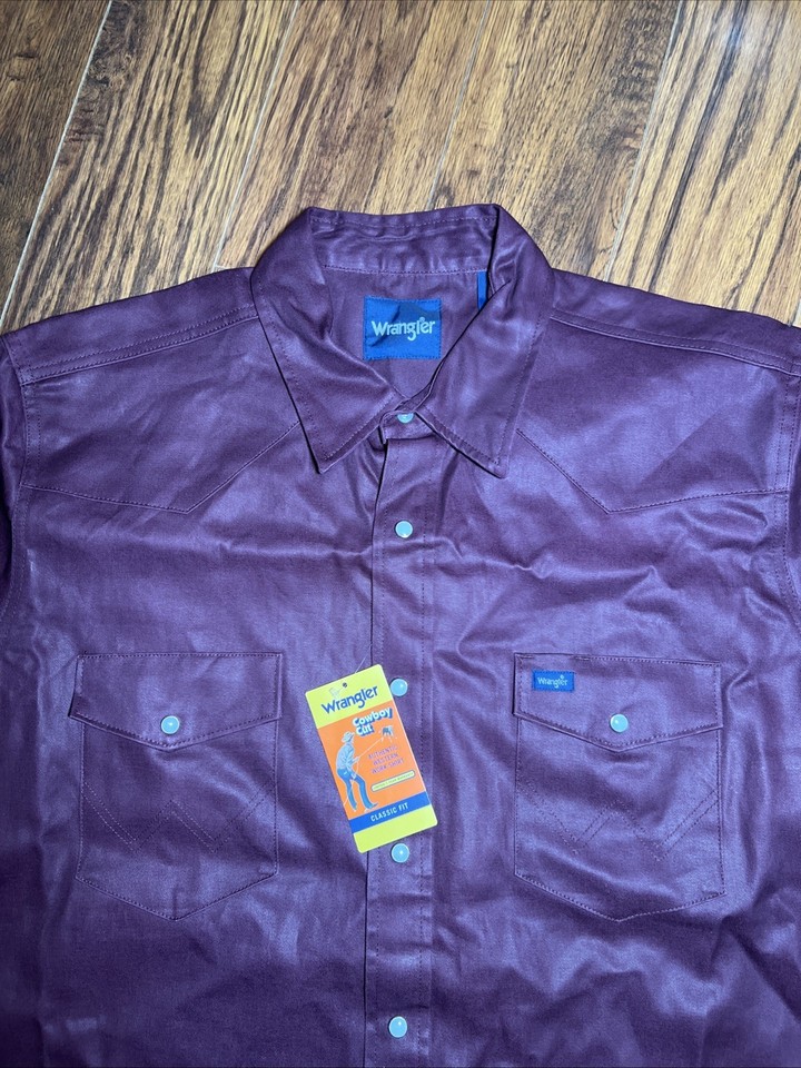 Wrangler Dress Shirt Mens XL Burgundy Cowboy Cut Pearl Snap Western ...
