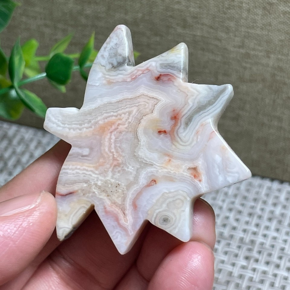 Crazy Mexican Lace stone Carved Maple leaf Polished original specimen ...