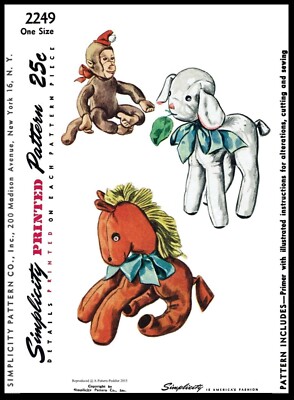 Simplicity #2249 ~3~ Stuffed Animal Sets TOY Fabric Pattern Monkey ...