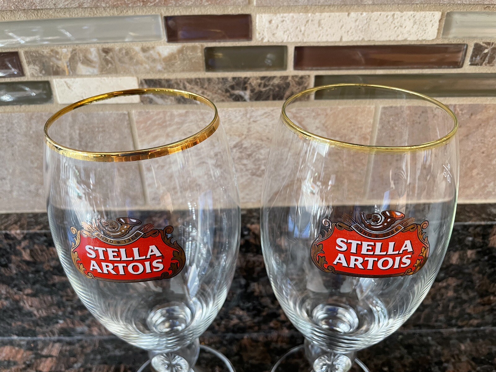 Stella Artois 40 CL Gold Rimmed Chalice Beer Glasses Mugs Pints Set of ...