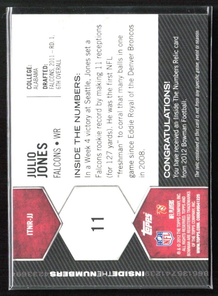 Julio Jones 2012 Bowman Inside the Numbers Jersey #ITNR-JJ Atlanta ...
