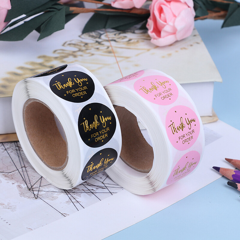 500pcs Pink Black handmade with For Your Order Sticker Heart Thanks ...