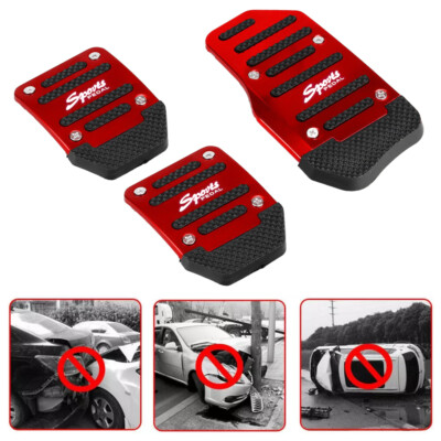 3X Red Non-Slip Gas Manual Brake Foot Pedal Cover Pad Car Accessories ...